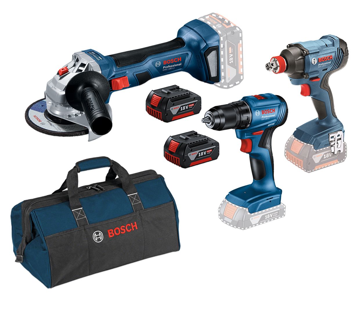 Akumulatorski set Bosch GSR 185-Li + Bosch GDX 180-LI + Bosch GWS 180 ...